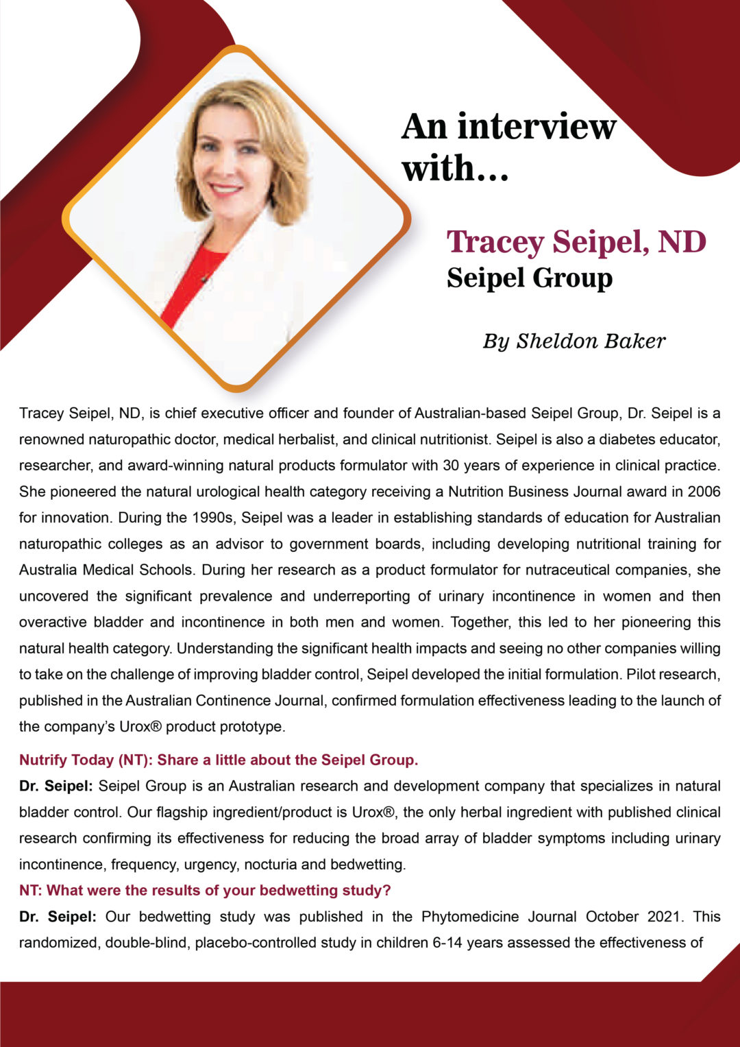 Tracey Seipel interviewed for Nutrify Today - SEIPEL GROUP